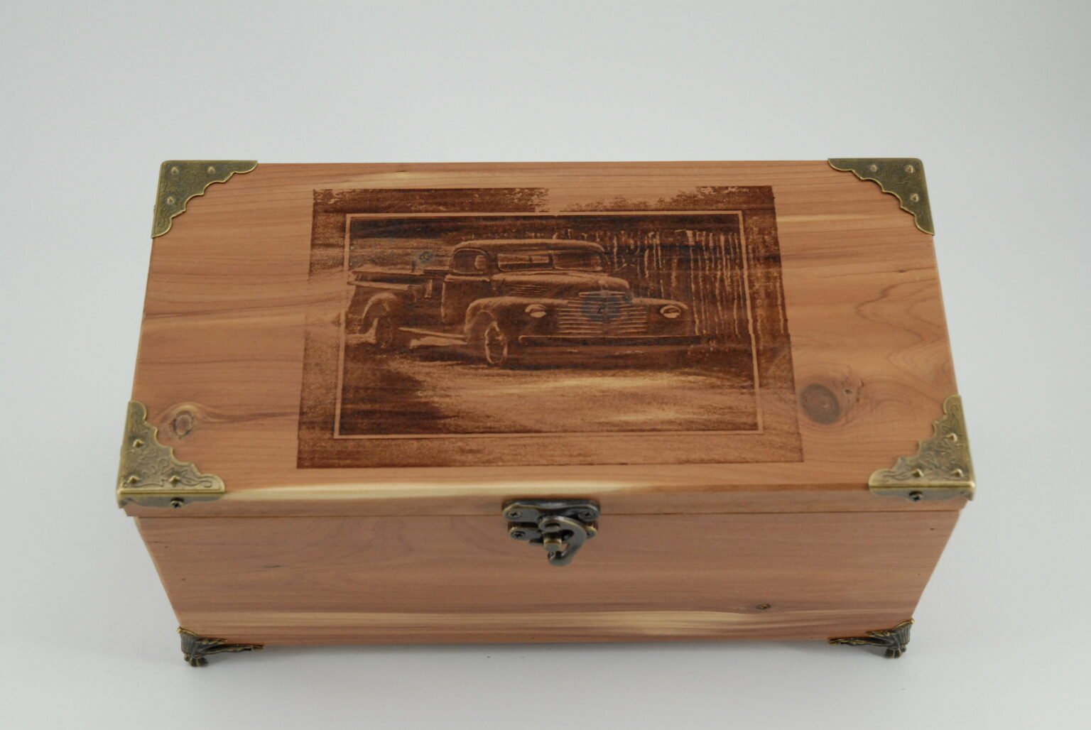 Handcrafted Wooden Treasure Box with Classic Truck Engraving – b2503063 ...