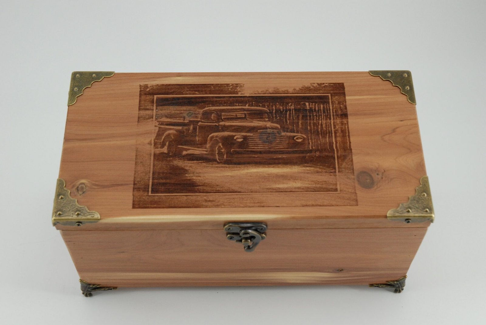 Handcrafted Wooden Treasure Box with Classic Truck Engraving – b2503063 ...
